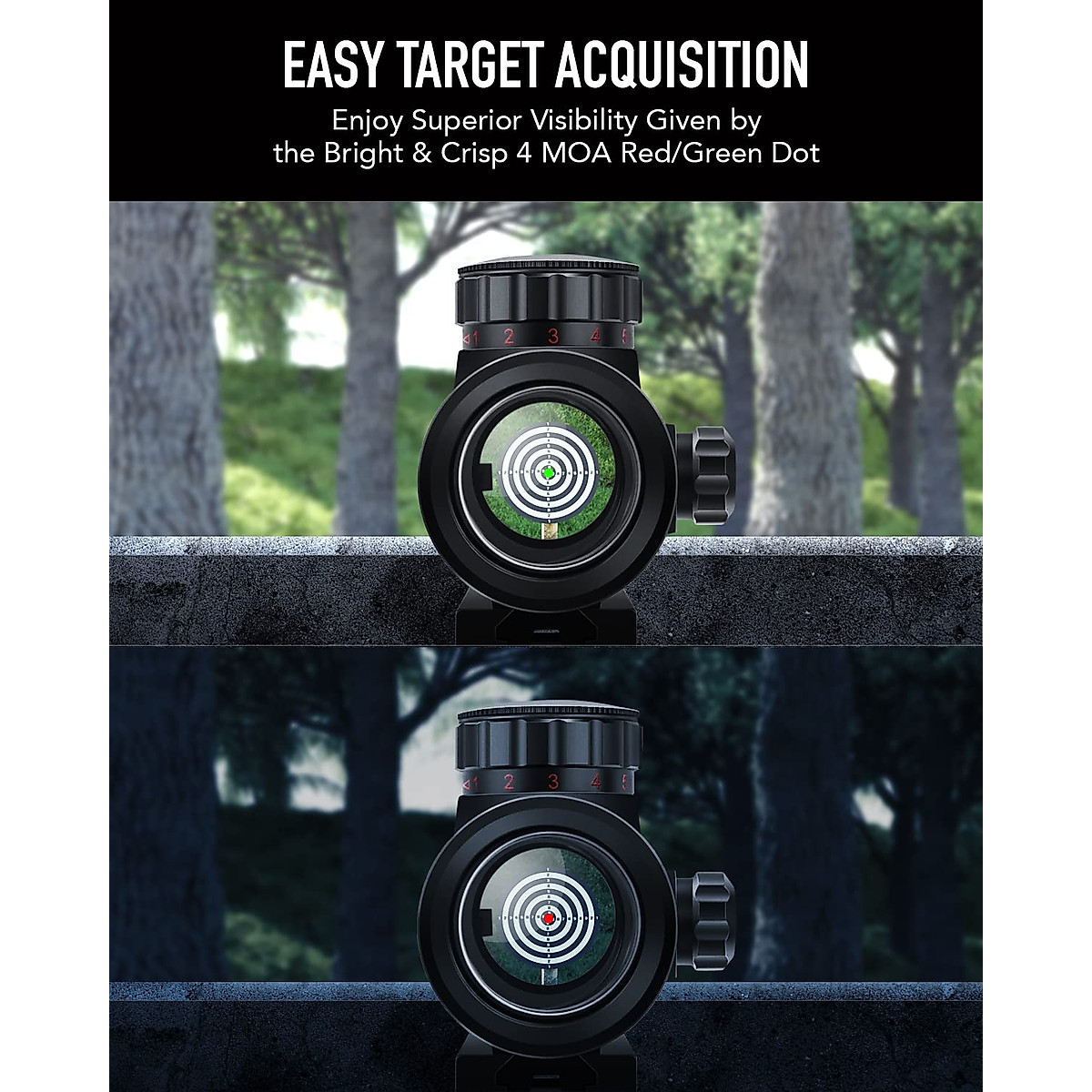 Pinty Tactical 1x40mm Reflex Red Green Dot Sight Riflescope, 4 MOA Rifle Optic Sight, Fits 20mm Picatinny Weaver Rail