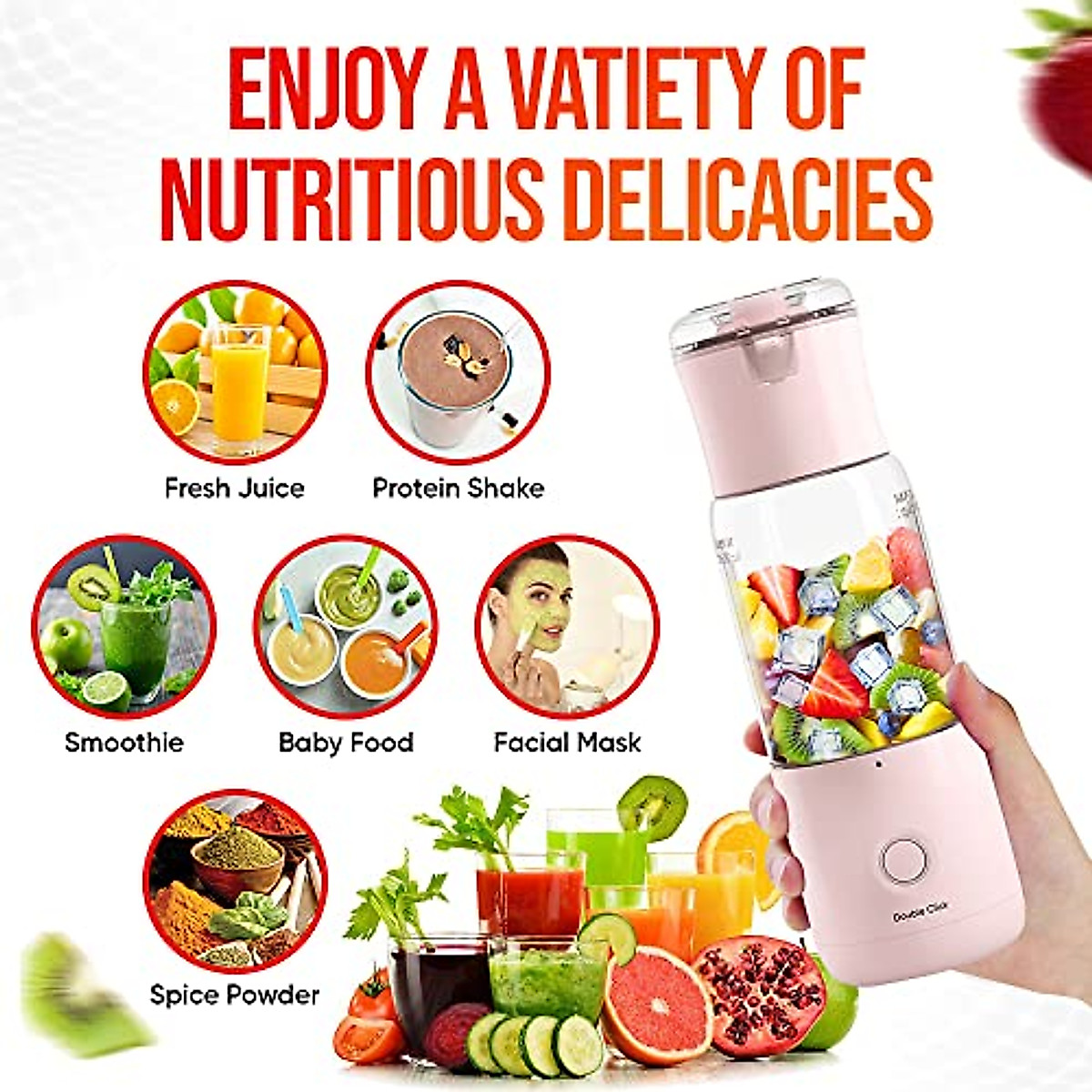Bojurgle Portable Smoothie Blender, Personal Size Juice, with Powerful Motor & 2200mAh Rechargeable Battery, Food Mixing Machine