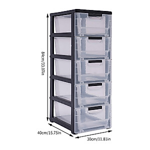 Closet Organizer Storage Drawers, Medium Stationary 5-Drawer with Four Wheels, Plastic Drawer Organizer with Clear Doors for Pantry, Closet, Desk, Home and Office De-Clutter, Shoes and Crafts