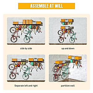 BMJX US Garage Shelves Garage Storage with Two Large Bike Hooks and 8 Small Hooks 31x15.5inch Powder Coated Steel Wall Frame Garage Organization（1 Pack）