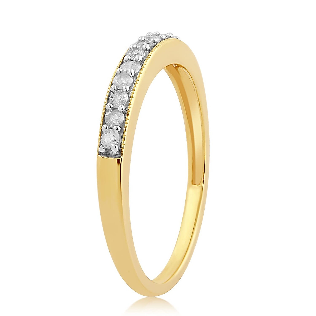 Jewelili 10K Yellow Gold 1/6 Cttw Natural White Round Diamonds Anniversary Ring, Size 6