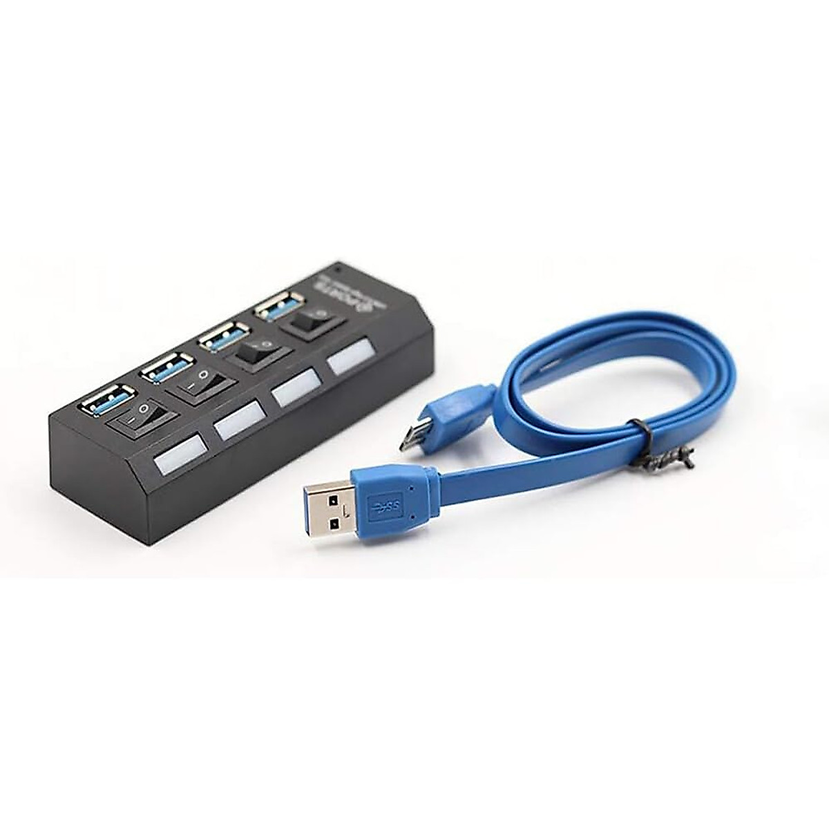 JINHEZO 4-Port USB 3.0 Hub, Data USB Hub, 22 inch Extended Cable for MacBook, Mac Pro, Mac Mini, iMac, Surface Pro, XPS, PC, Flash Drive, Mobile HDD with Individual LED Power Switches Black