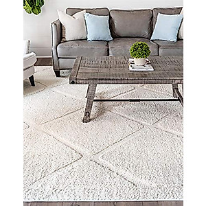 Rugs.com Lattice Shag Collection Rug – 5' x 8' Ivory Shag Rug Perfect for Living Rooms, Large Dining Rooms, Open Floorplans