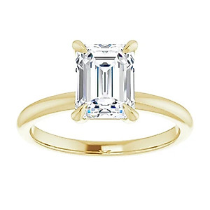 925 Silver, 10K/14K/18K Solid Gold Handmade Engagement Ring, 2 Carats Emerald Cut Moissanite Solitaire Ring, Wedding Bridal Rings for Women/Her, Anniversary Propose Gifts Ring (10K Solid Yellow Gold)