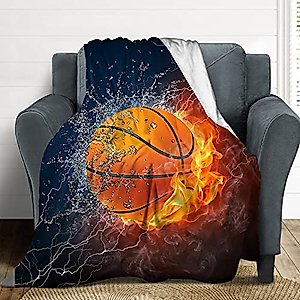 Basketball Fire and Water Throw Blankets, Custom Basketball Sport Flannel Fuzzy Blanket for Kids and Adults Bed Blankets (50"x 40")