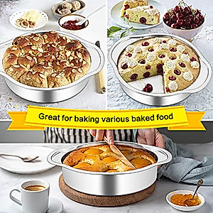 E-far 8 Inch Cake Pan Set of 2, Stainless Steel Round Cake Pans Tins with Handle for Baking Birthday Wedding Layer Cakes, Easy Grip & Straight Side, Mirror Finish & Dishwasher Safe