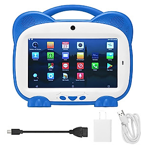 AMONIDA Kids Tablet, Tablet 7 Inch HD 1080P 4GB and 32GB Support WiFi 5500mAh Dual Camera US Plug 100‑240V for Boys (Blue)