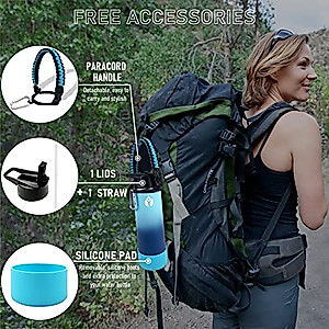 XccMe Insulated Water Bottle,22 oz Water Bottles,2Pack Stainless Steel Water Bottles,Double Wall Metal Water Bottle with Straw,Silicone Boot and Paracord Handle,Sports Water Bottle(WaveSunset)