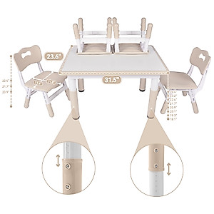 DOREROOM Height-Adjustable Kids Table and 4 Chairs Set, Toddler Table and Chair Set with Graffiti Desktop, 31.5''L x 23.6''W Children Activity Table for Daycare, Classroom, Home