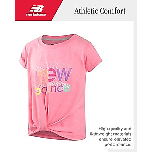 New Balance Girls' Jogger Set - Short Sleeve Performance T-Shirt and Sweatpants (7-16), Size 10-12, Pink Gret