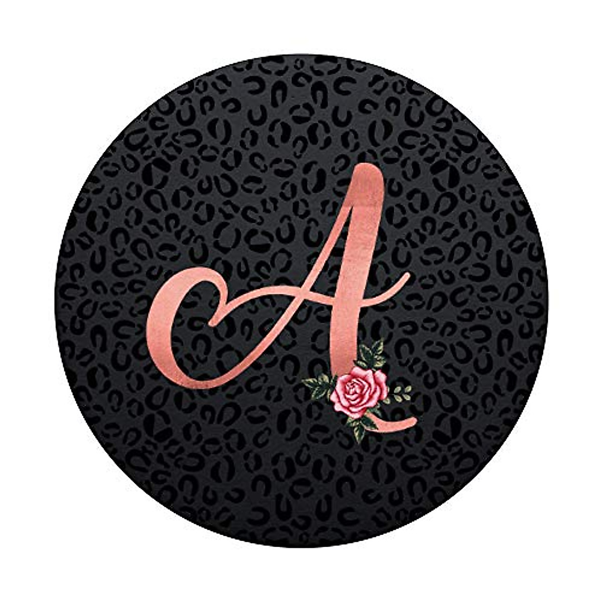 Black Leopard Cheetah Letter A Initial Monogram Pink Rose PopSockets PopGrip: Swappable Grip for Phones & Tablets