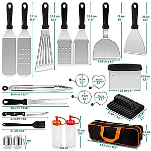 Leonyo Griddle Accessories, 22Pcs Flat Top Grill Spatulas Stainless Steel Griddle Spatula with Metal Scraper, Fish Turner, Burger Press, BBQ Accessories for Outdoor Kitchen Barbecue, Camping Grilling