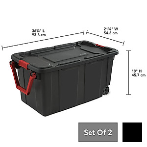 PZCXBFH 40 Gallon Wheeled Plastic Storage Bin; Black; Set of 2