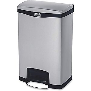 Rubbermaid Commercial Products Impressions Metal Step On Trash Can, Front Step, 13 GAL, Stainless Steel Black, Indoor for Hospitals/Office Spaces/Restaurants
