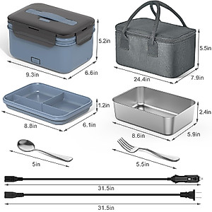 Herrfilk Electric Lunch Box Food Heater 100W, 4 in 1 Ultra Quick Heated Lunch Boxes for Adults 12V/24V/110V/220V Portable Food Warmer for Car/Truck/Office With Fork Spoon and Insulated Carry Bag