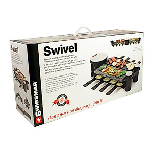 Swissmar KF-77073 Swivel 8-Person Raclette Party Grill with Granite Stone and Cast Aluminum Non Stick Grill Plate, Black