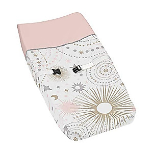 Blush Pink, Gold, Grey and White Star and Moon Changing Pad Cover for Celestial Collection by Sweet Jojo Designs