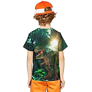 LAIDIPAS Boys Dinosaur Shirts Unisex Cool Graphic Kids T-Shirts 3D Animal Tees for Girls 8-10 Years