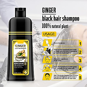 500ml Ginger Black Hair Shampoo, Ginger Shampoo Fast Black Hair Hair Color Dye Nourishing Shampoo, 2-in-1 Semi Permanent Shampoo Last 30 days,5 Minutes Finsh