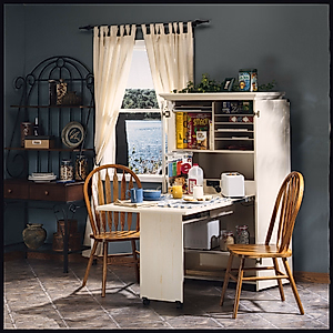 Sauder Harbor View Craft and Sewing Armoire with Table, Antiqued White finish