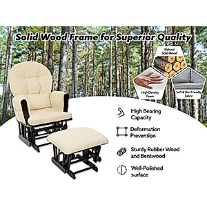 Brisbane Nursery Glider & Ottoman Sets, Swivel Glider Recliner Nursery Rocking Chair, Nursery Glider Rocker with Ottoman, Reclining Gliders & Chairs for Breastfeeding, Reading, Napping, Espresso/Cream
