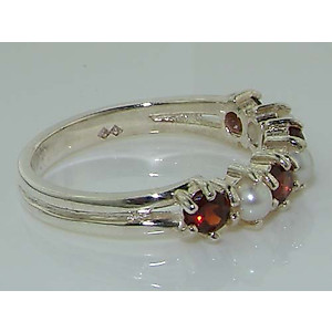 LetsBuyGold 925 Sterling Silver Cultured Pearl & Garnet Womans Eternity Ring - Size 10.25