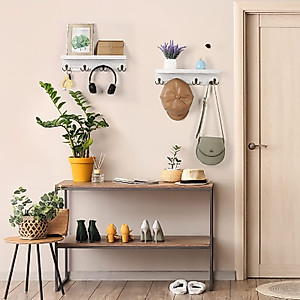 Vrisa Coat Hooks Shelves with 16 Hooks Coat Rack Wall Mounted Towel Rack Wood Hanging Storage for Entryway Bathroom Bedroom Living Room Shelf for Towel Key Set of 2