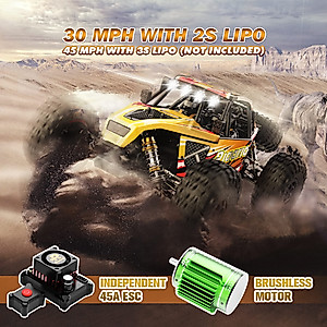 RIAARIO 1:12 RTR Brushless RC Desert Cars for Adults, Max 45MPH Fast RC Cars, Monster Truck with Independent ESC, 4X4 RC Truck for Boys, All Terrain Remote Control Car with Oil Filled Shocks(Yellow)