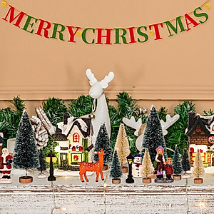 31 Pcs Christmas Village Figurines Decoration Set Lighted LED Christmas Village Houses with Figurines and Snow Blanket Roll for Christmas Town Scene Desktop Ornaments Battery Operated Landscape Decor