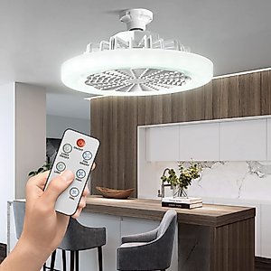 YHPOYLP 10Inch Enclosed Ceiling Fan with Light,Socket Fan Light Enclosed Ceiling Fans with Lights and Remote, 10'' Mini Bladeless Ceiling Fan with Light, for Kitchen Bathroom