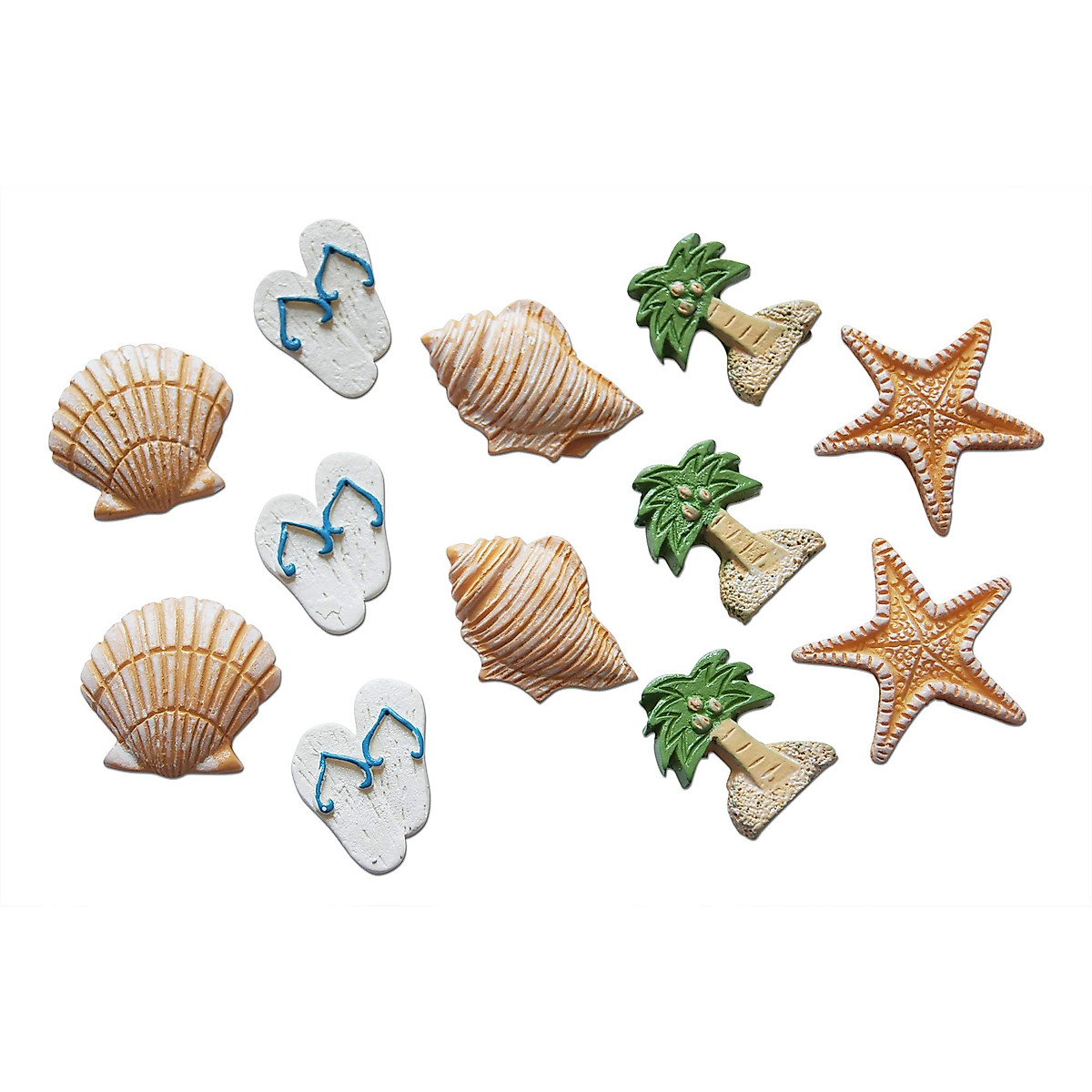 Shoreside Nautical Seashell & Island Miniature Beach Themed Arts and Crafts Stickers Starfish, Seashell, Conch Shell, Palm Tree, & Flip Flop (12 Pieces)