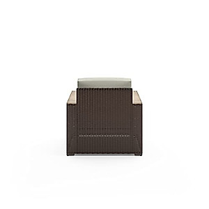 Homestyles 6800-10 Palm Springs Outdoor Arm Chair with Cushion, Weatherproof Woven Wicker Rattan with Acacia Wood Accents, 1 Person, Beige