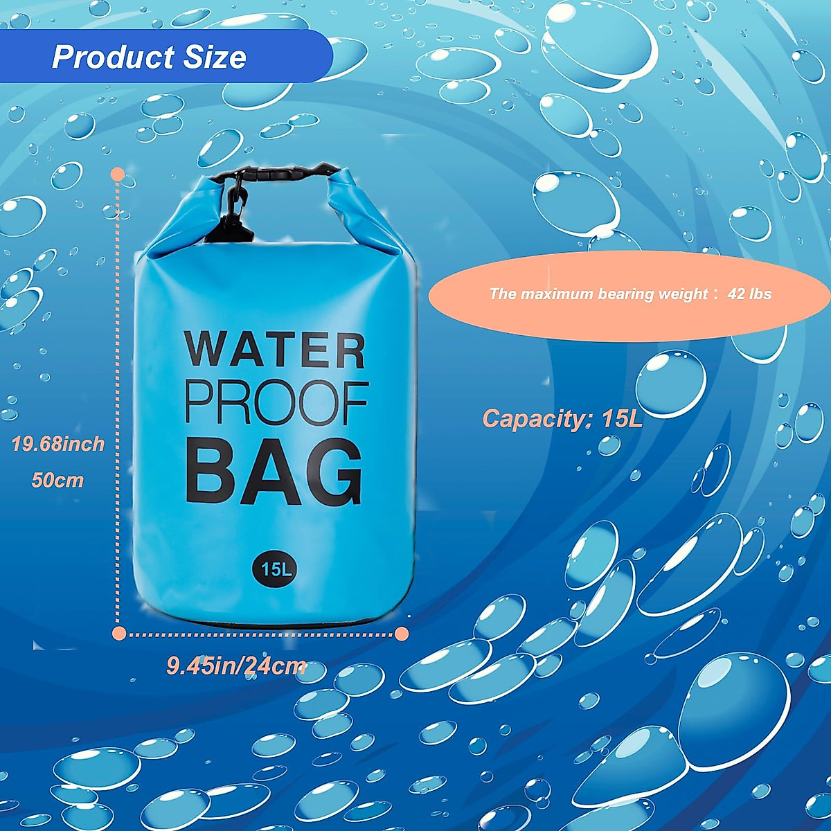 TWOZOZO Pool Ladder Weights 15L PVC Waterproof Dry Bag, Swimming Pool Ladder and Step Weight, Durable Sandbag Kayak Dry Bag Canoe Trip Bag, Work with Above-Ground/In-Ground Pool Steps(Lake blue)