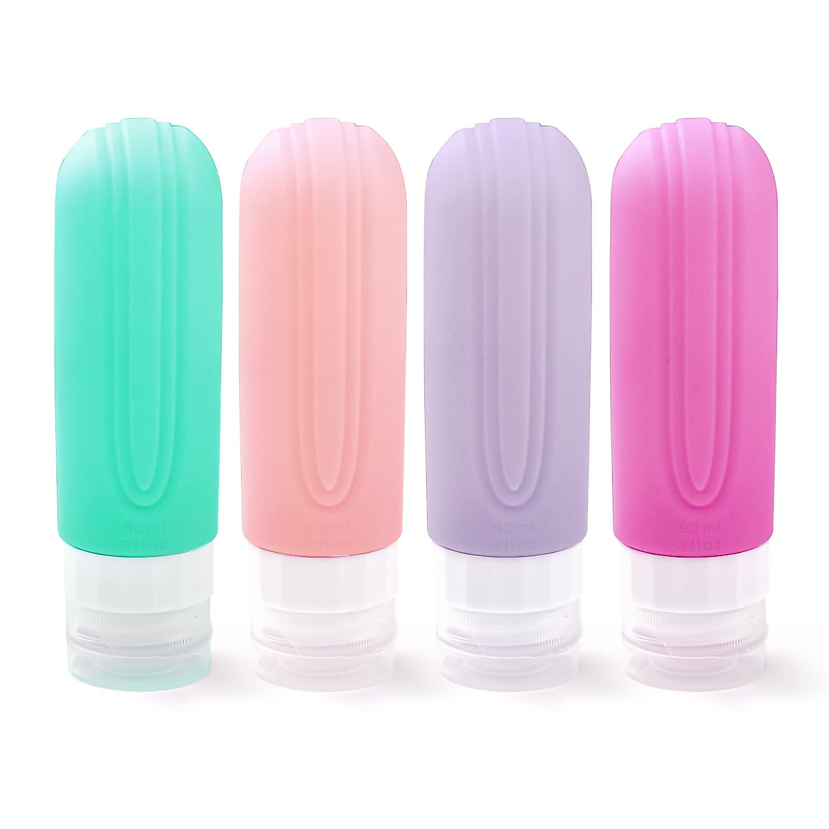 Xerhnan Leakproof Silicone Travel Bottles Carry On Refillable Portable Liquid Containers for Shampoo, Conditioner, Lotion, Toiletries (4PCS,Rose,Purple,Blue,Pink)