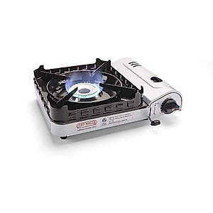 Chef Master 90019 Portable Butane Stove | 15,000 BTU Single Burner Gas Stove | Camping and Backpacking Essentials | Piezo Click Ignition | Double Wind Guard Burner | Hard Carrying Case