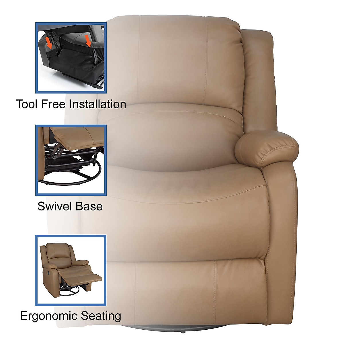 RecPro Set of 2 Charles Collection | 30" Swivel Glider RV Recliner | RV Living Room (Slideout) Chair | RV Furniture | Glider Chair | Toffee