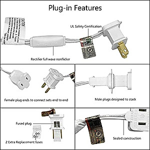 1001 LightSupply UL Certified White Wide Angle LED Christmas String Lights, 17Ft 50 LED Commercial Grade 5MM Christmas Light Set, Connectable String Light for Patio Garden Wedding Holiday (Warm White)