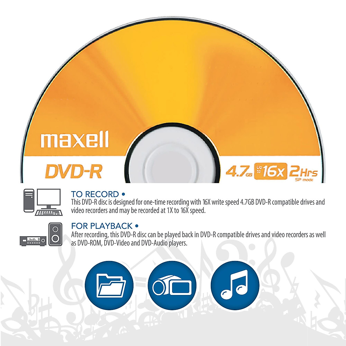 Maxell 638033 DVD-R Gold - Superior Archival Life for Storing Valuable Data -Write Once DVD-R 4.7 Gb Card 5 Disc Pack,Multicolor