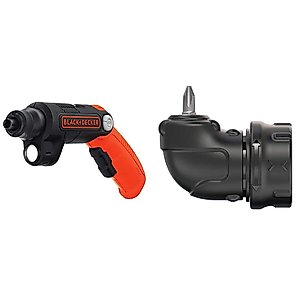 BLACK+DECKER 4V MAX Cordless Screwdriver with LED Light & Right Angle Attachment (BDCSFL20C & BDCSRAA)