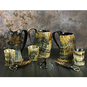 OLDEMPEROR Viking Drinking Horn Mug, 15-20oz| Shot Glass and Bottle Opener| Unique Handmade Viking Spacial Gifts for Men and Women - Food Grade Medieval Style (Fenrir)