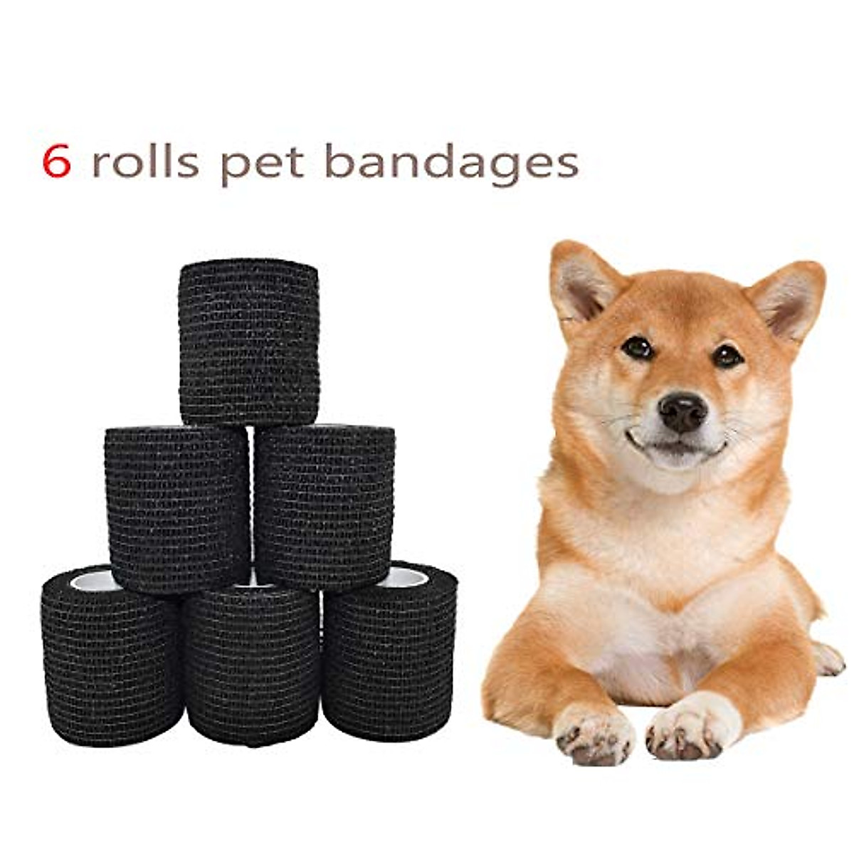 Stmandy Vet Tape wrap, wrap Bandage 2 inch 6 Rolls,Adhesive wrap Bandage for The Person or The Pets (cat,Dogs,Horse and Other Animal) who was injure or Have Wounds (Black 6pcs)