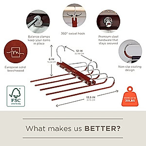 MORALVE Pants Hangers Space Saving - 2 Pack Wood Scarf Hangers for Closet Organizer - Jean Hangers Scarf Holder Closet Space Saving Hangers - Pants Rack Leggings Hanger Space Saver Closet Organization