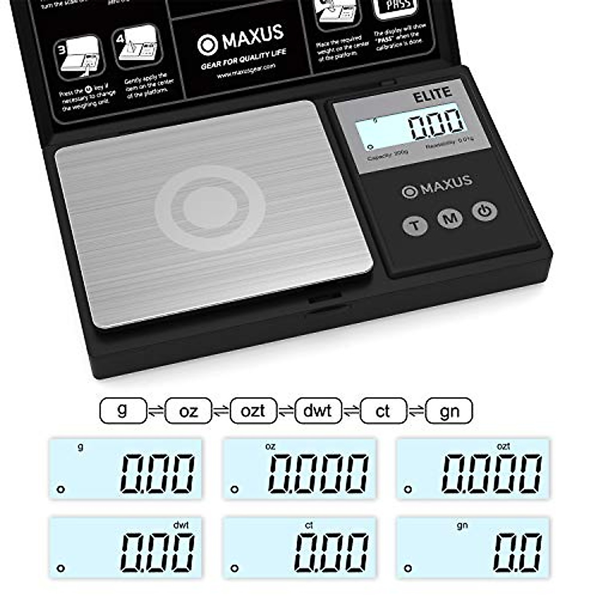 MAXUS Precision Pocket Scale 200g x 0.01g, Elite Digital Gram Scale Small Scale Mini Food Scale Jewelry Scale Ounces/ Grains Scale, Easy to Carry, Great for Travel ,Backlit LCD, Stainless Steel