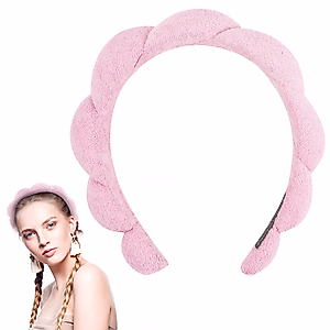 URAQT Spa Headband for Women, Non Slip Puffy Makeup Headband Soft Absorbent Sponge Terry Towel Cloth Fabric Head Band, Thick Padded Hair Hoops Bubble Headband for Face Washing, Skincare, Facial Mask