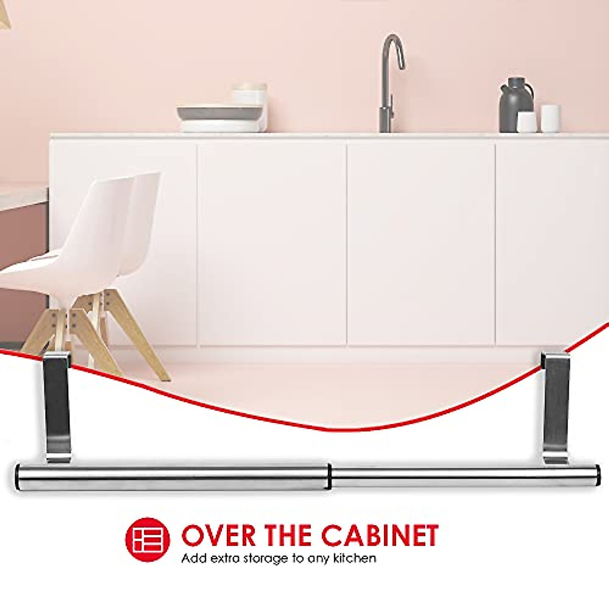 Home Basics, Chrome Cabinet Door Quick Install Hanging Modern Expandable Steel, Storage and Display Rack for Hand, Dish, and Tea Towels