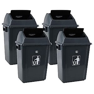 Fabnati 18 Gallon Plastic Garbage Can with Swing Lid, 4 Pack Extra Large Trash Can, Gray