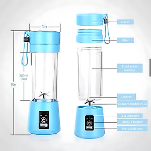 ASTHAN - Compact, Travel Size, USB Rechargeable 12 Oz Portable Handheld Blender with Powerful Motor: Perfect for Smoothies, Shakes, Fruit/Veggie Juicer & Baby Food