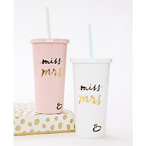 Kate Spade New York Bridal Insulated Tumbler with Reusable Straw, 20 Ounces, Miss to Mrs. (White)