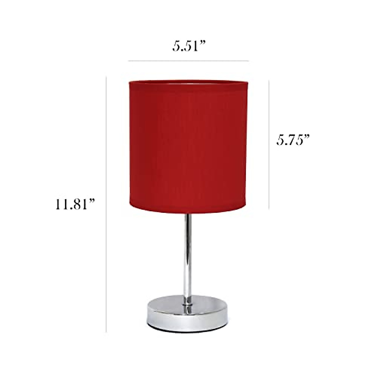 Simple Designs LT2007-RED Chrome Mini Basic Table Lamp with Fabric Shade, Red