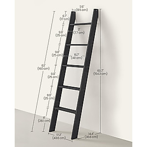 VASAGLE Blanket Ladder Decorative Farmhouse for The Living Room, 5-Tier Ladder Shelf, Ladder Rack for Storage and Decor, Ebony Black ULLS018B56